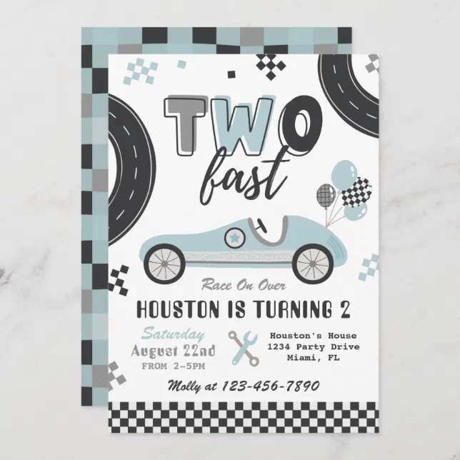 TWO Fast Invitation | Racing Birthday Invitation | Zazzle