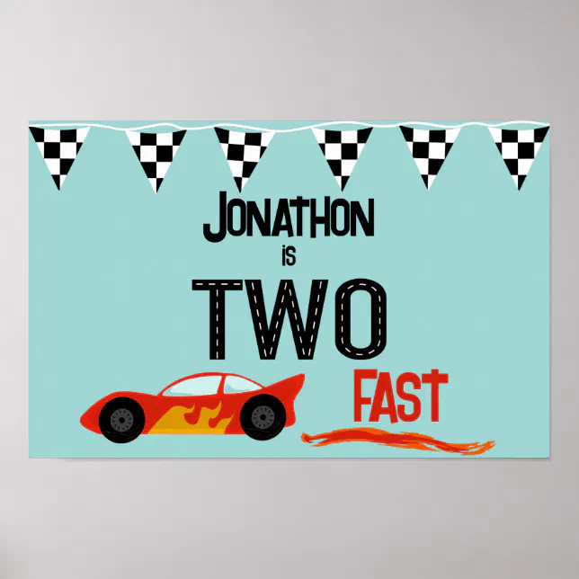 TWO fast kids racecar second birthday party Poster | Zazzle