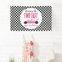 Two Fast Pink Race Car 2nd Birthday Party Banner | Zazzle