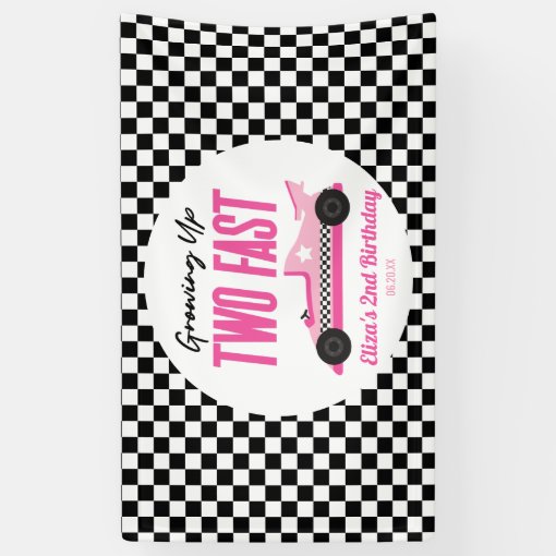 Two Fast Pink Race Car 2nd Birthday Party Banner | Zazzle