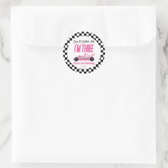 Two Fast Pink Race Car 2nd Birthday Party Classic Round Sticker | Zazzle