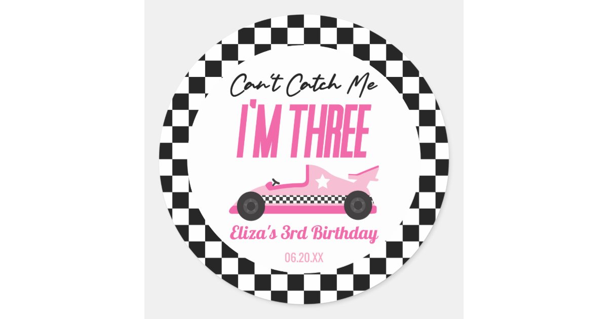 Two Fast Pink Race Car 2nd Birthday Party Classic Round Sticker | Zazzle