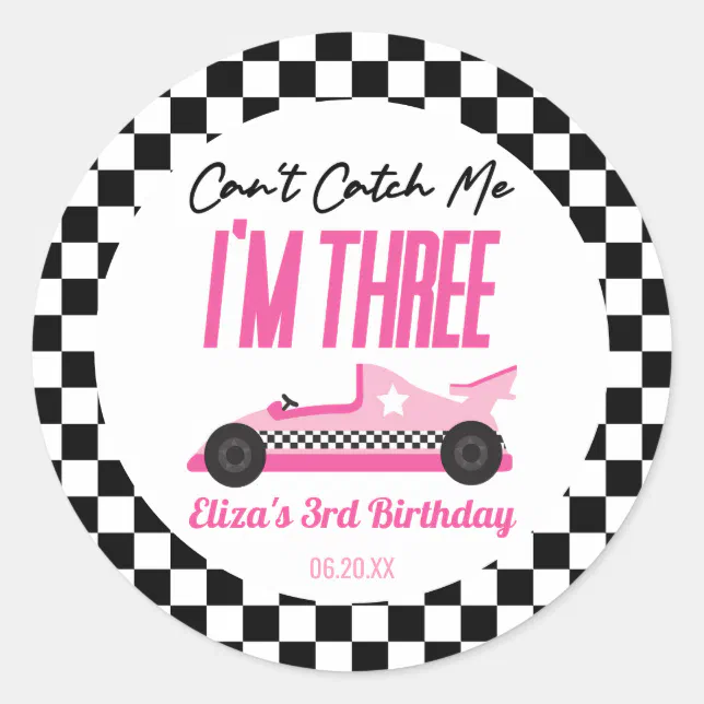 Two Fast Pink Race Car 2nd Birthday Party Classic Round Sticker | Zazzle