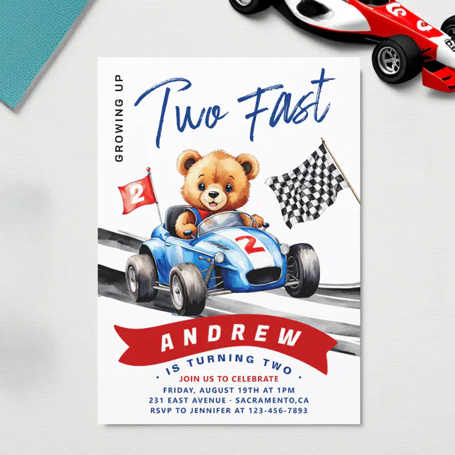 Two Fast Race Car 2nd Birthday Invitation | Zazzle
