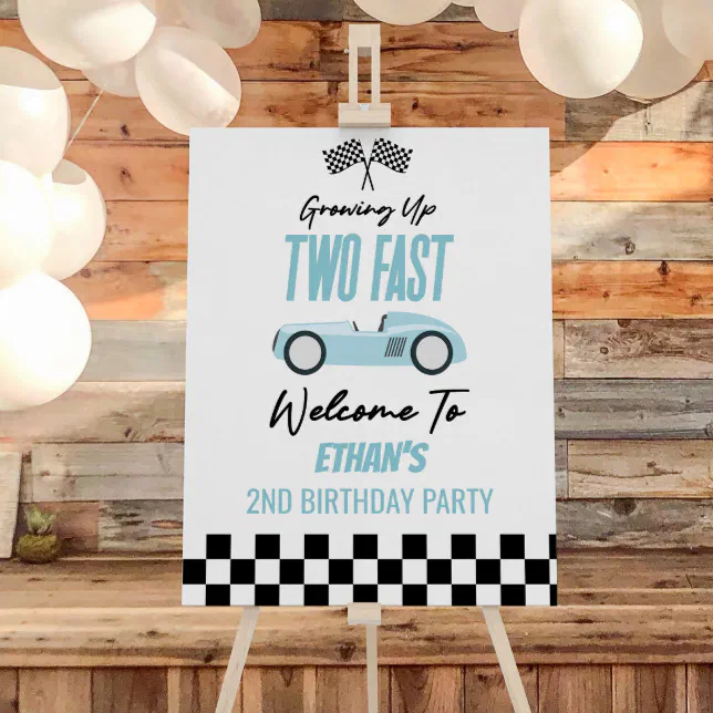 Two Fast Race Car 2nd Birthday Party Welcome Sign | Zazzle