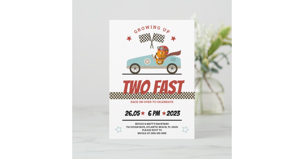 Two Fast Race Car Birthday Invitation | Zazzle