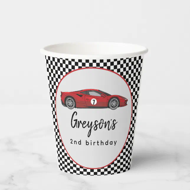 Two Fast Race Car Boy 2nd Birthday Party Paper Cups | Zazzle