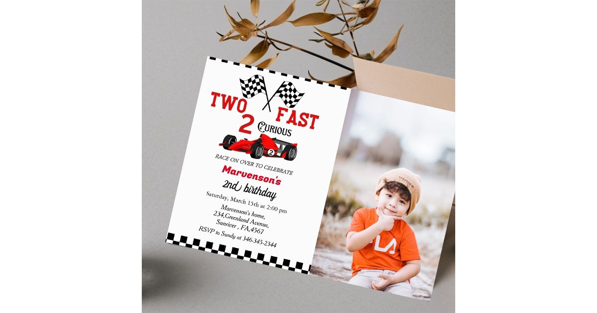Two fast race car boys 2nd birthday party invitation | Zazzle