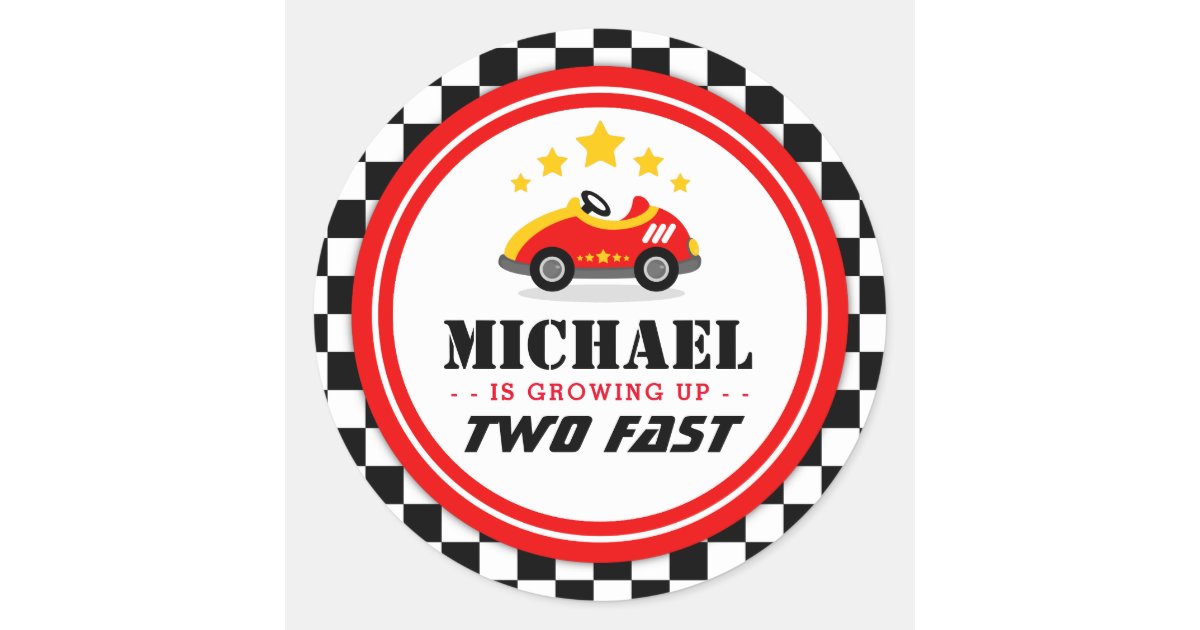 Two fast Race Car party circle Classic Round Sticker | Zazzle