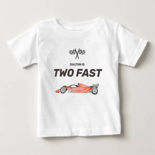 Two Fast Race Car Second Birthday Toddler Baby T-Shirt | Zazzle