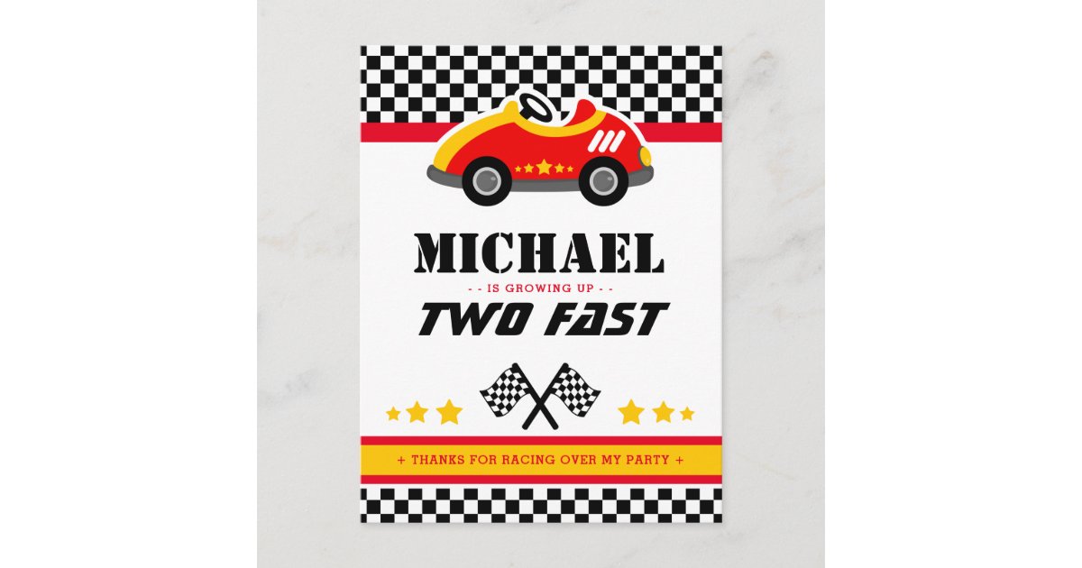 Two Fast Race Car thank you card | Zazzle