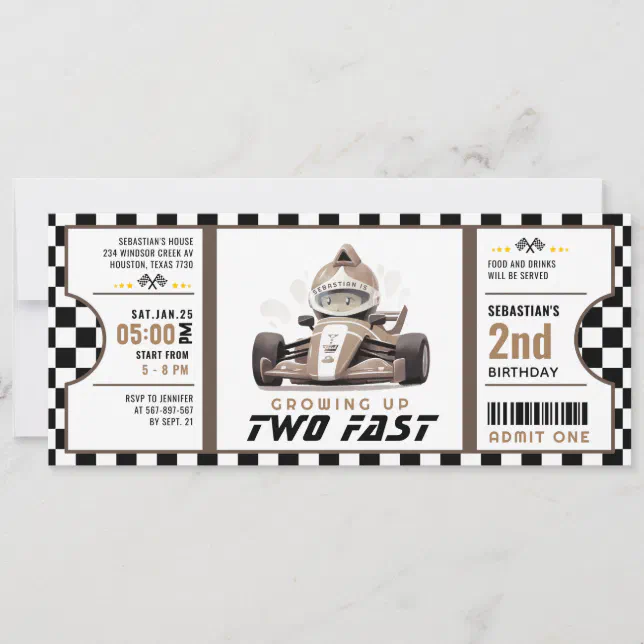 Two Fast Race Car Ticket Pass Second Birthday Invitation | Zazzle