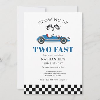 Two Fast Racing Car 2nd Birthday Celebration Invitation | Zazzle