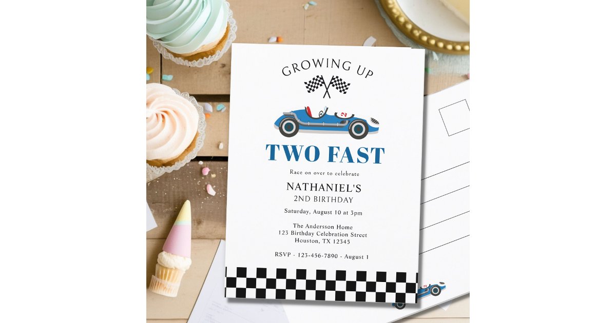 Two Fast Racing Car 2nd Birthday Celebration Postcard | Zazzle