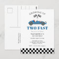 Two Fast Racing Car 2nd Birthday Celebration Postcard | Zazzle