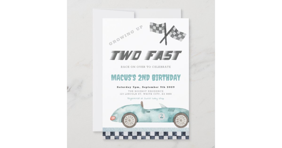 TWO Fast Racing Car Birthday Party Invitation | Zazzle
