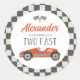 Two Fast red Race Car Birthday Classic Round Sticker | Zazzle