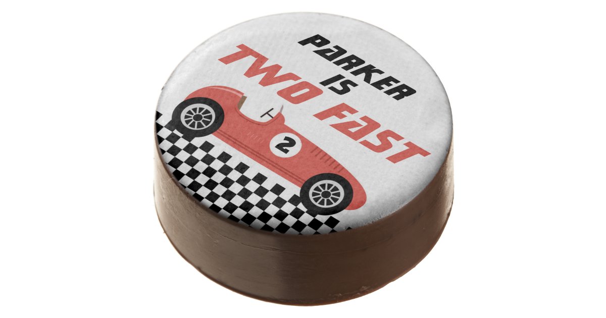 Two Fast Red Race Car Birthday Party Chocolate Covered Oreo | Zazzle