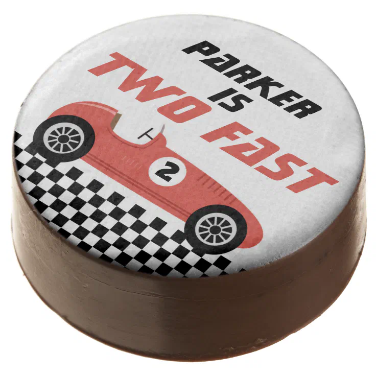 Two Fast Red Race Car Birthday Party Chocolate Covered Oreo | Zazzle