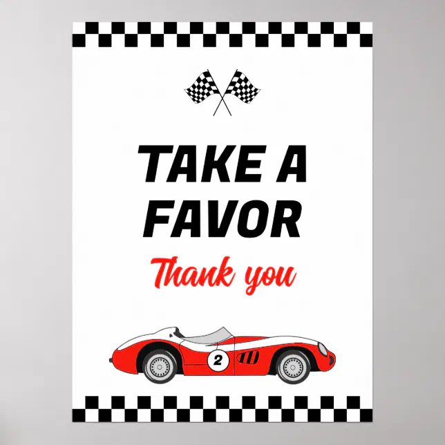 Two Fast Red Vintage Race Car Birthday Favor Poster | Zazzle