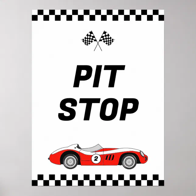 Two Fast Red Vintage Race Car Birthday Pit Stop Poster | Zazzle