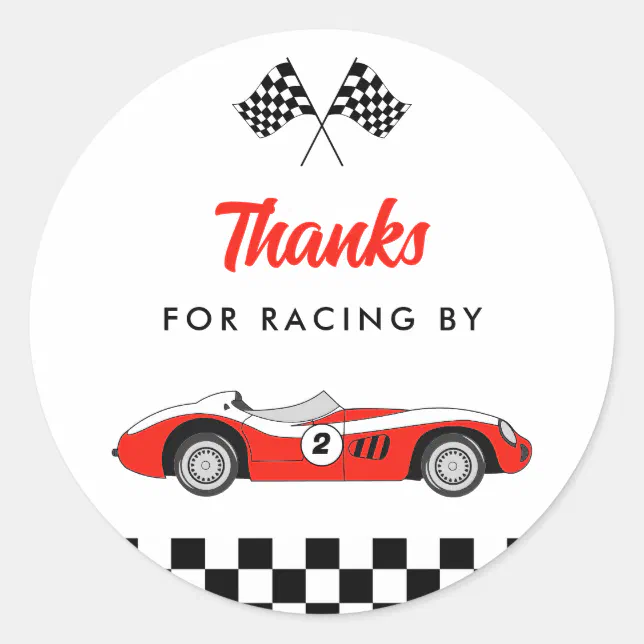 Two Fast Red Vintage Race Car Boy 2nd Birthday Classic Round Sticker ...