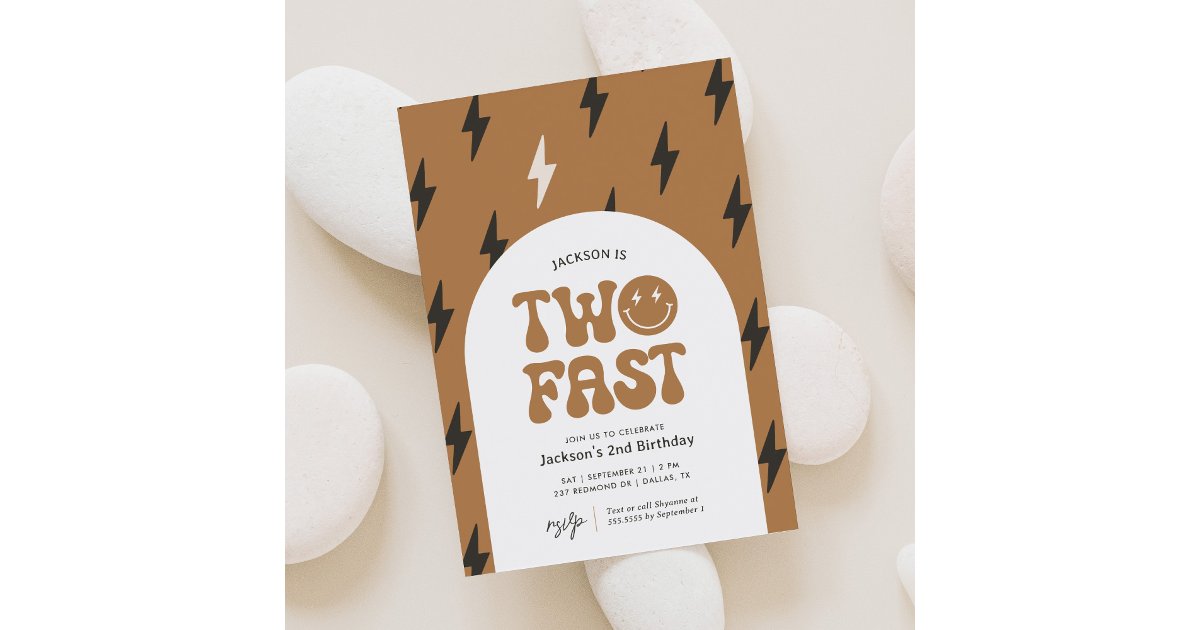 Two Fast Retro Happy Face 2nd Birthday Invitation | Zazzle