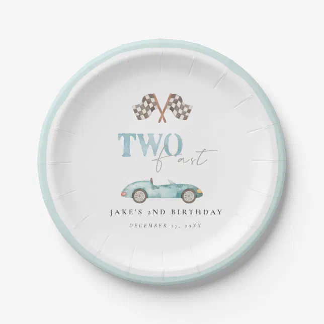 TWO FAST Retro Race Car Paper Plates | Zazzle