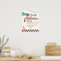 Two Fast Two Curious Racing Birthday Invitation Poster | Zazzle