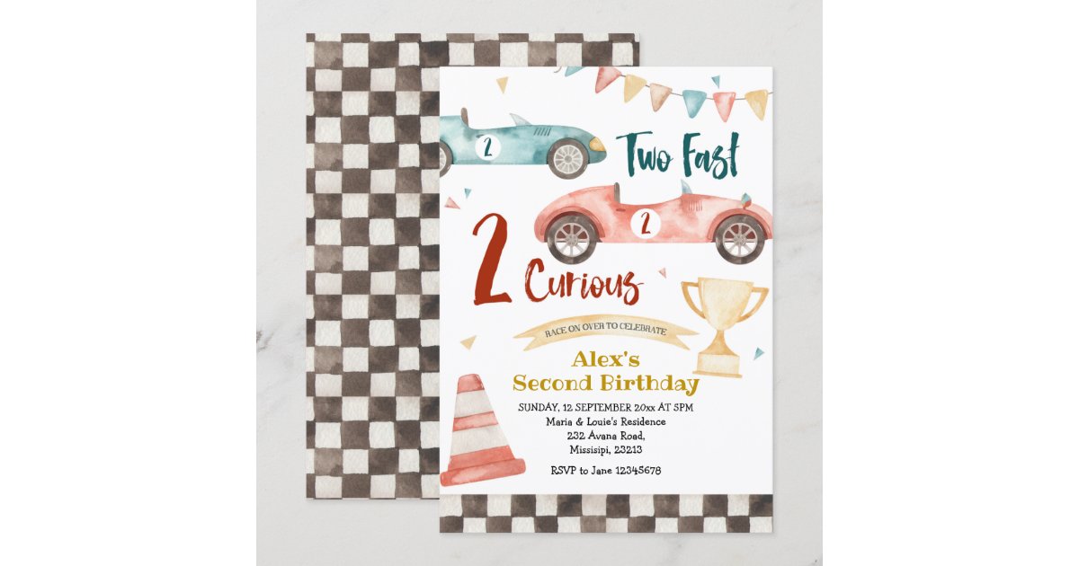 Two Fast Two Curious Retro Racing Invitation | Zazzle