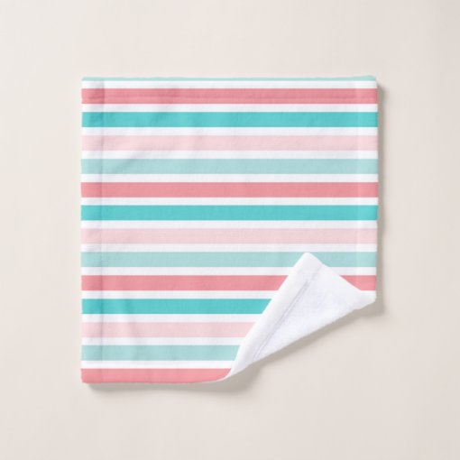 Two Flamingos Teal Pink Stripe Bath Towel Set | Zazzle
