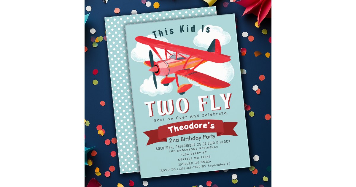 Two Fly Plane Kids 2nd Birthday Invitation | Zazzle