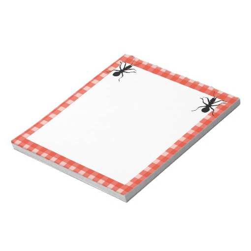 Two Fun Big Black ants red White Plaid Border Notepad | Zazzle