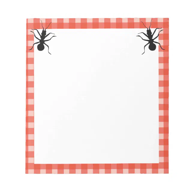 Two Fun Big Black ants red White Plaid Border Notepad | Zazzle