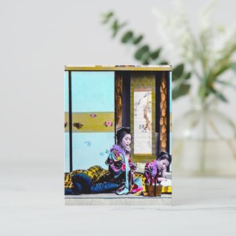 Two Geisha Smoking Before Bed Vintage Japan Postcard | Zazzle