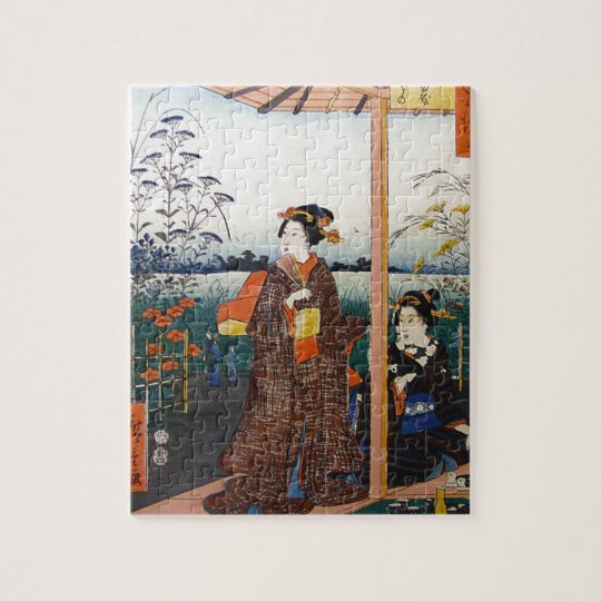 Two Geishas Japanese Traditional Woodblock Ukiyo-E Jigsaw Puzzle ...