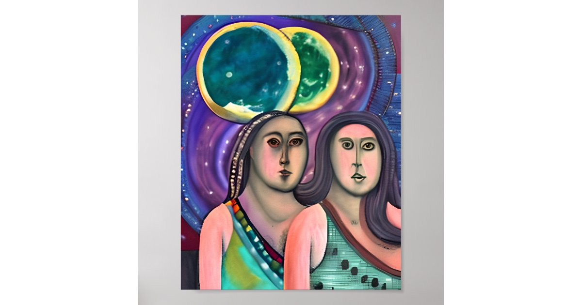 Two Girls Under the Moons Poster | Zazzle