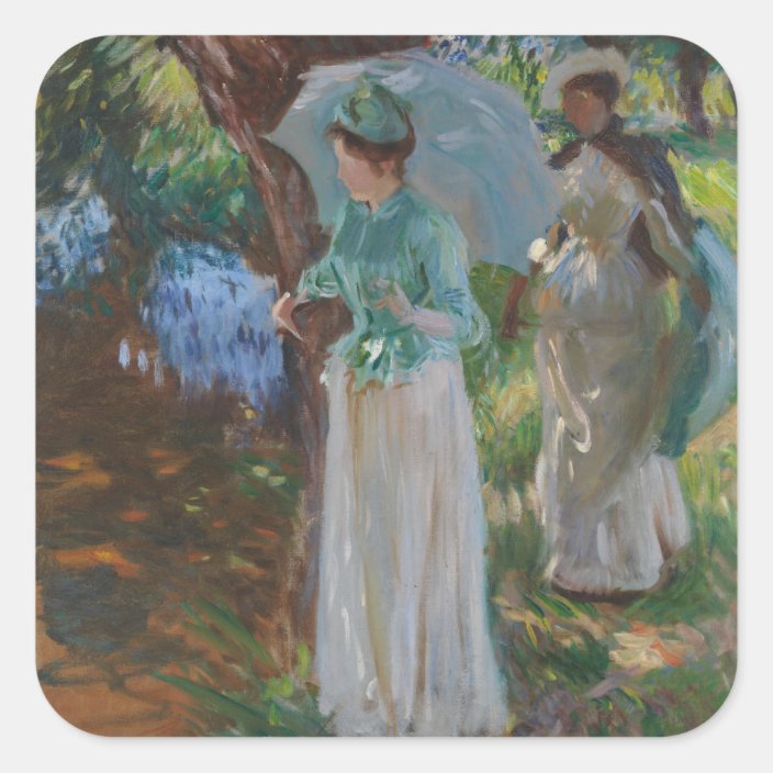 Two Girls with Parasols Square Sticker | Zazzle.com