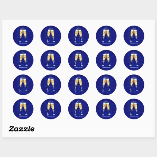 Two Glasses of Bubbly-Royal Blue Personalized Classic Round Sticker ...