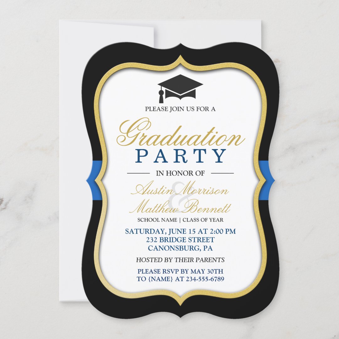 Two Grads - Gold Bracket Frame Graduation Party Invitation | Zazzle