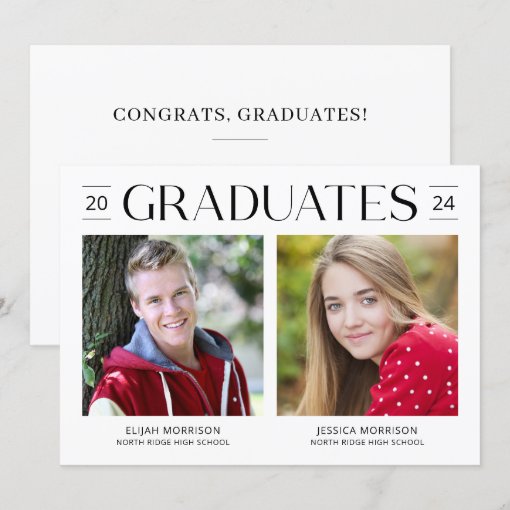Two Graduates Joint Graduation Modern Grad Party Invitation | Zazzle