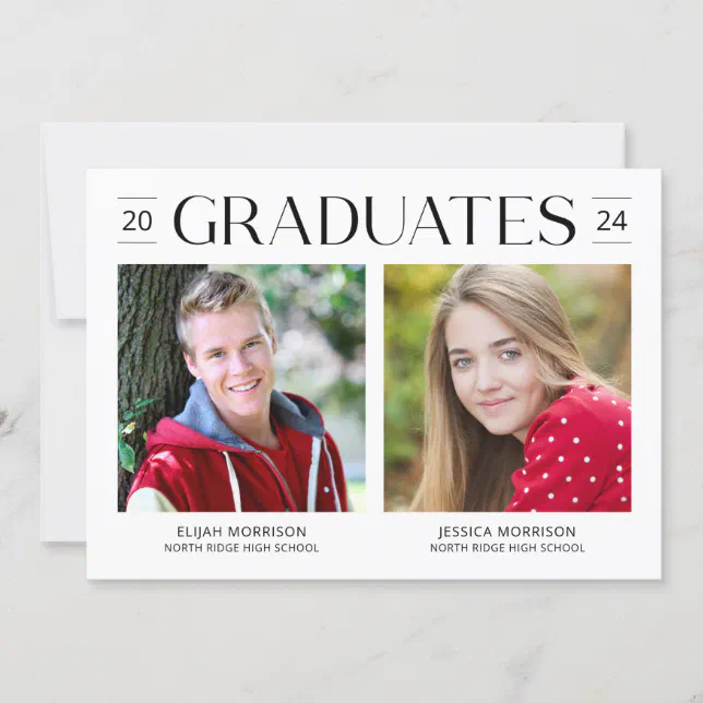 Two Graduates Joint Graduation Modern Grad Party Invitation | Zazzle