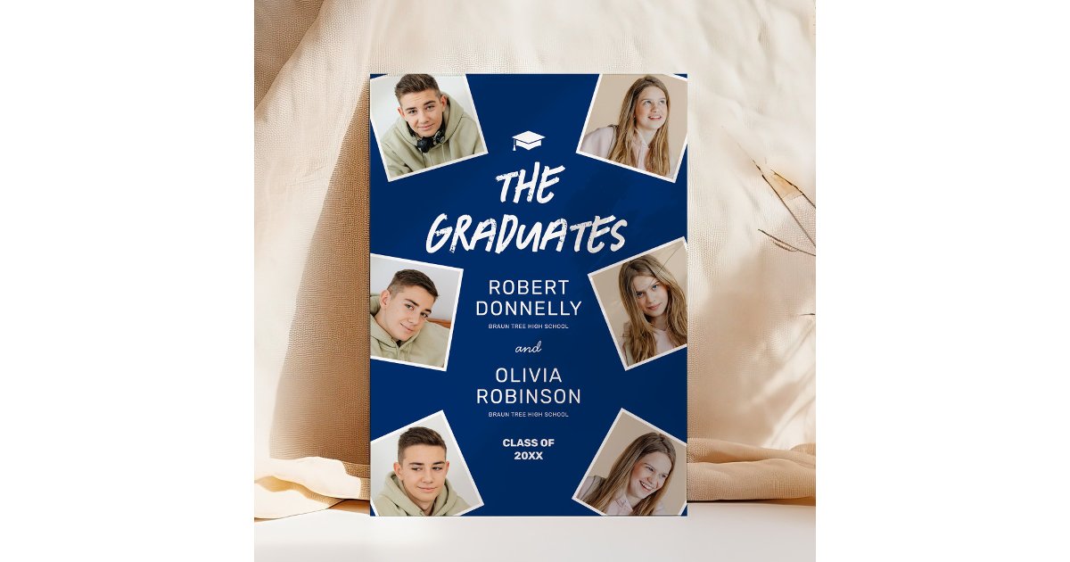Two Graduates Photo Blue Joint Graduation Invitation | Zazzle