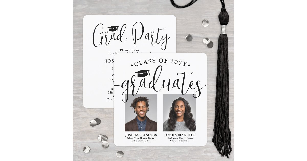Two Graduates Photos Double Graduation Joint Party Invitation | Zazzle