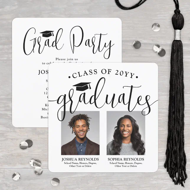 Two Graduates Photos Double Graduation Joint Party Invitation | Zazzle