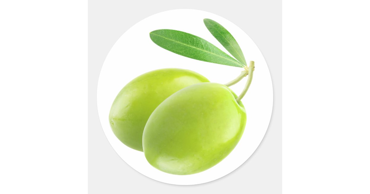 Two green olives classic round sticker | Zazzle