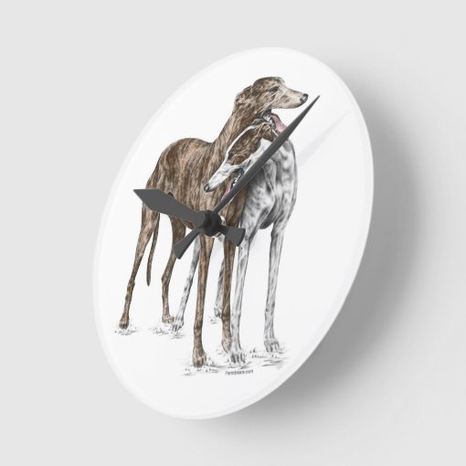 Two Greyhound Friends Dog Art Round Clock | Zazzle