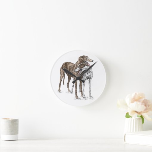 Two Greyhound Friends Dog Art Round Clock | Zazzle