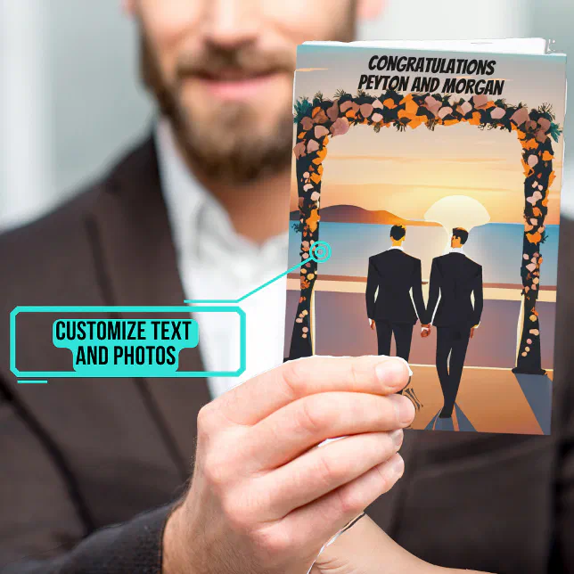 Two Groom Wedding Day at Sunset Congratulations Card | Zazzle