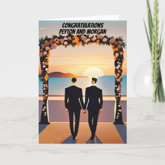 Two Groom Wedding Day at Sunset Congratulations Card | Zazzle